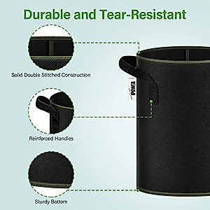 iPower 10 Gallon 10-PCS Thickened Grow Bag Nonwoven Fabric Pots with Handles Heavy Duty Aeration Container for Garden and Planting Vegetable Flowers, Black with Green Stitch Sewing