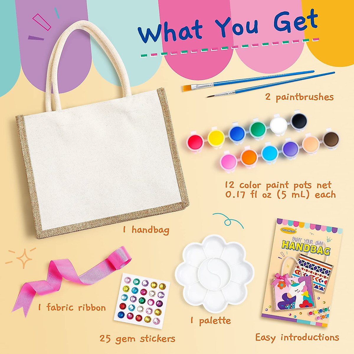 Drama Planet Painting Kit, Paint Your Own Handbag, Arts and Crafts for Girls, Art Activities & DIY Personalized Handbag, Great Gifts for Girls Ages 6 and Up