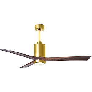 Matthews PA3-BRBR-WA-60 Patricia Indoor/Outdoor Damp Rated 60" Ceiling Fan with LED Light and Remote & Wall Control, 3 Walnut Solid Wood Blades, Brushed Brass