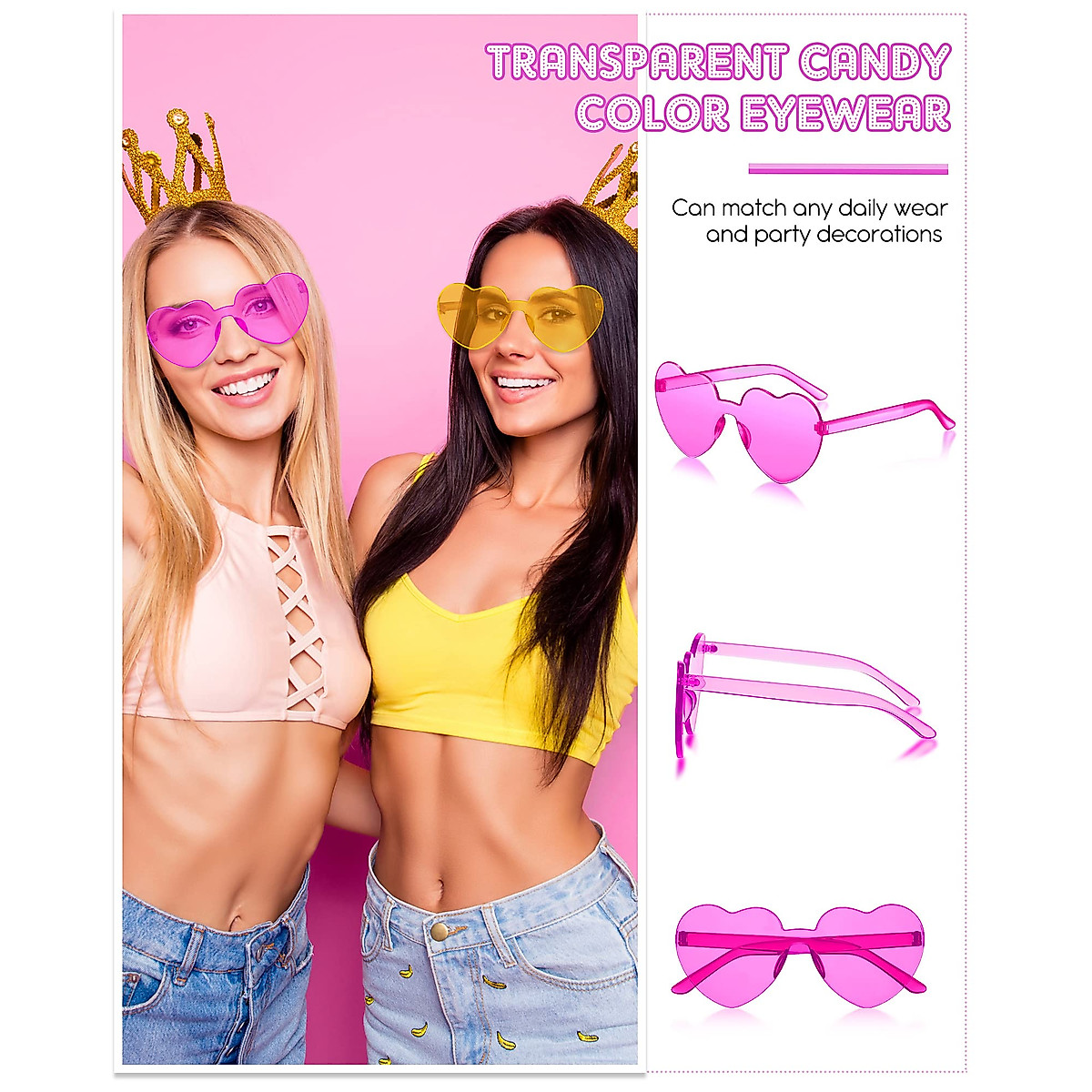Frienda 20 Pairs Heart Shaped Sunglasses Rimless Candy Color Glasses for Women Men Party Favor(Elegant Colors)