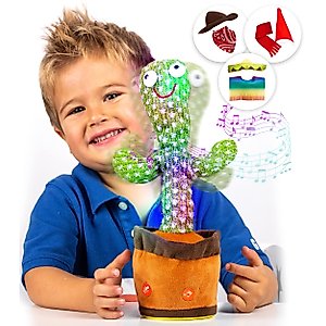 Chuchik Dancing Talking Cactus Toy for Babies - 60 Songs, 3 Changeable Outfits, Glowing LED Lights (1 Pack)