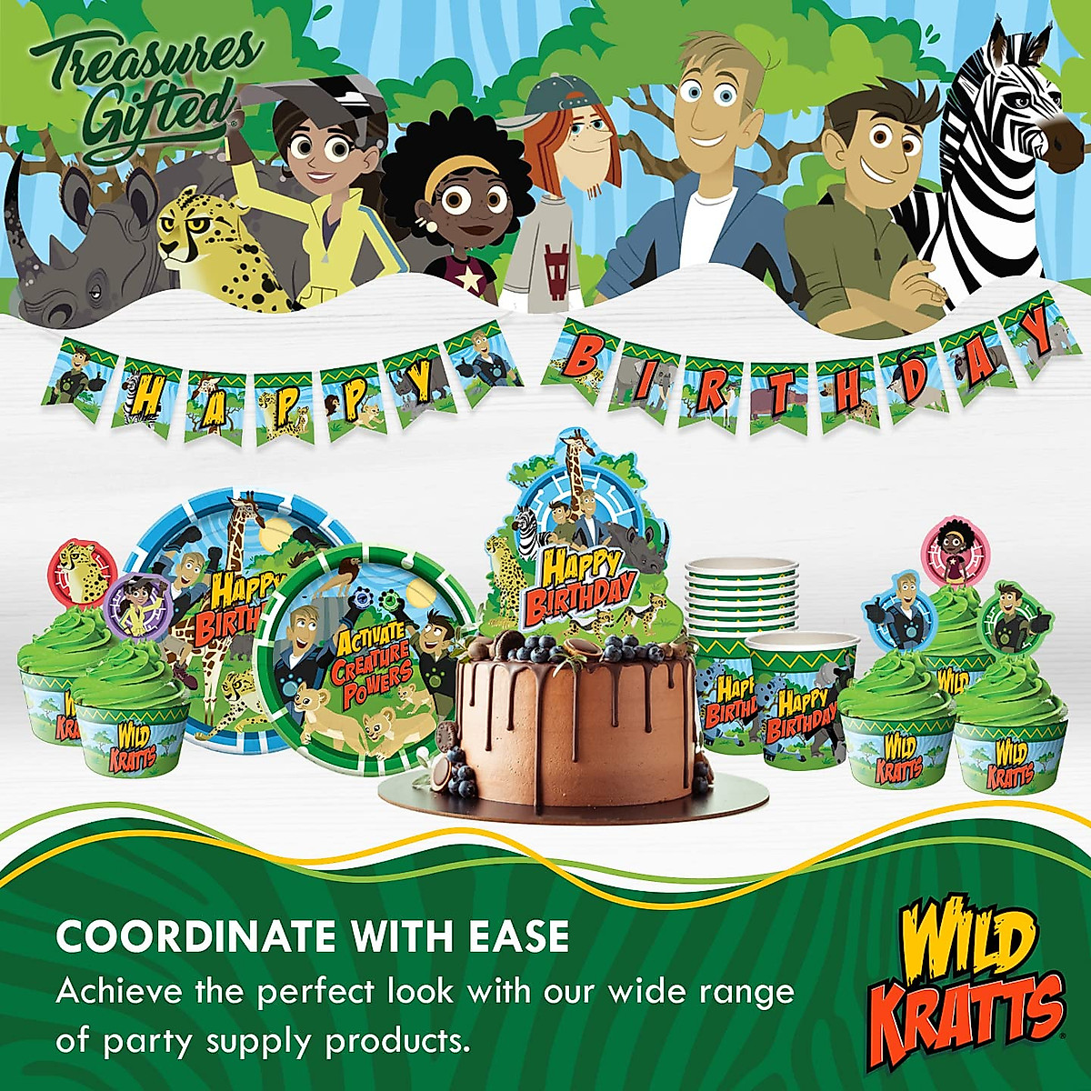 Treasures Gifted Wild Kratts 24ct Cupcake Toppers & Wrappers - Birthday Party Supplies