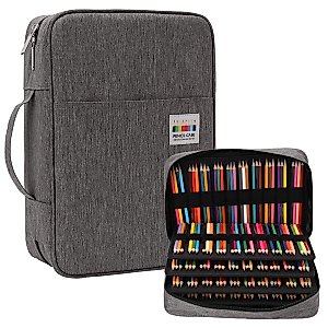 JAKAGO 304 Slots Colored Pencil Case Large Capacity Storage Bag for Artist Painter Multi-Functional Organizer for Colored Pencils/Gel Pens/Markers/Makeup Brushes(Gray)