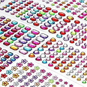 1246 PCS Self Adhesive Gems Stickers, Jewels Stickers with Multiple Colors and Assorted Shapes for Crafts, 14 Sheets Multiple Sizes Bling Rhinestone Stickers for Card Making Decorations