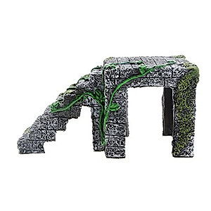 Dark Gray Green Turtle Platform,Artificial Resin Platform Stairs for Tortoise Climb Stone Habitat Ornament, 6.22" x 2.7" x 3.3" (L*W*H)