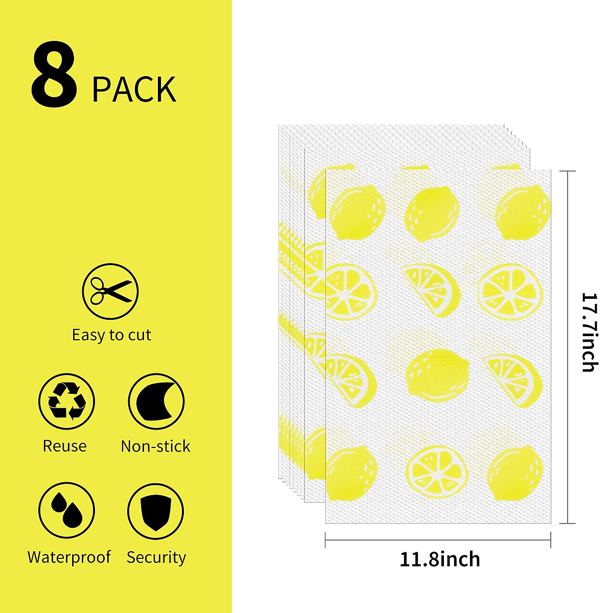 Ganwawo 8 Pcs Refrigerator Liners,Washable Non-Slip Refrigerator mat,Free Anti-Slip mat,for Drawer, Shelf and Refrigerator Liners, Cuttable Refrigerator mat (Lemon)