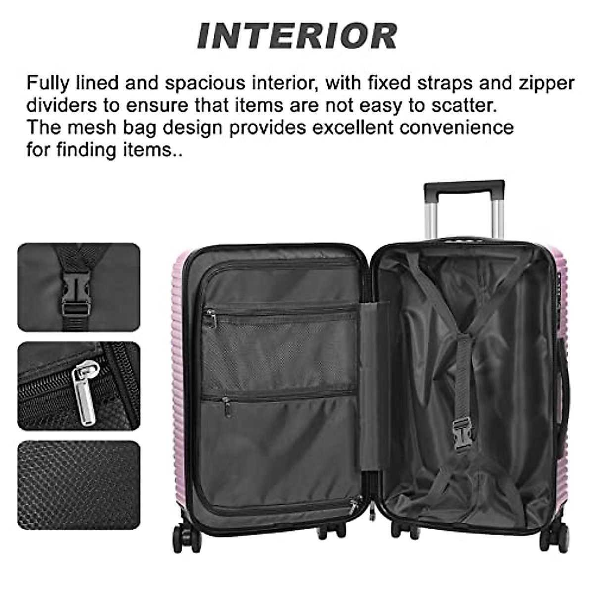 24 Inch Luggage PC+ABS Hardshell Suitcases with Spinner Wheels TSA Lock for Travel, Check-in.