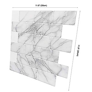 Art3d 10-Sheet Peel and Stick Backsplash Tile for Kitchen (12"x12", Grey Marble)