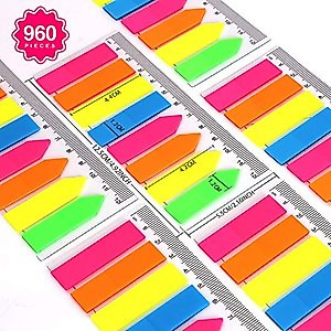 Fandamei 960 Pieces Neon Page Markers 6 Sets Translucent Page Flags Fluorescent Index Tabs Sticky Notes Tabs with 12 cm Measurement for Page Marker