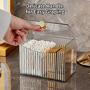 Clear Qtip Holder Dispenser for Cotton Ball and Swab Plastic with Lid Translucent Canister 2 compartment Bathroom Living Room Bedroom Vanity Makeup Organization (Green*2)