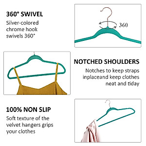 VECELO Premium Velvet Clothes Hangers Suit Heavy Duty (100 Pack)-Non Slip & Space-Saving with 12 Finger Clips & 2Tie Rack Excellent for Men and Women,Teal