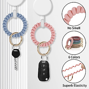 QIUTIMIY 6PCS Wristlet Keychain(Matte Medium), Colorful Spiral Coil Hair Tie for Women, Sauna Accessaries Wrist Coil Key Ring Key Holder