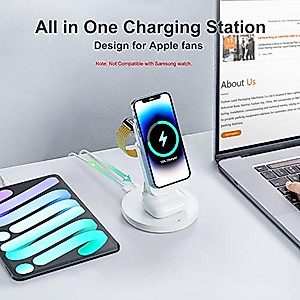 Mag Safe Wireless Charging Station - 4 in 1 Magnetic Charger Stand, Detachable Battery Pack for MagSafe Charging Station with PD 20W Adapter for Apple iPhone 14 13 12 Pro Max Mini Plus, iWatch, Airpod