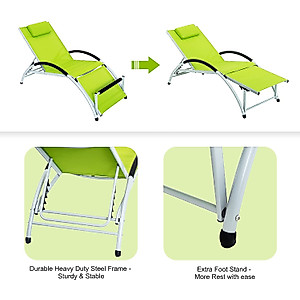 Sundale Outdoor Adjustable Patio Chaise Lounge, 6 Position Lounge Chair, All Weather Outdoor/Indoor Lounge for Reading, Meditation, Sleeping, Exercising, Green