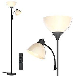 GERGO Floor Lamp, Remote Control with 4 Color Temperatures, LED Torchiere Floor Lamp with Adjustable Reading Lamp for Bedroom, Standing Lamps for Living Room, Bulb Included (Matte Black)
