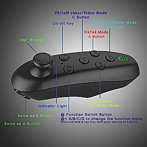 Wireless VR Remote Control for Phones Controller for Tiktok Compatible with iOS/Android, Joystick Remote for iPhone/iPad/Android Phones/Tablet to Control Music Tiktok Video, Selfie, Mouse (Upgrade)