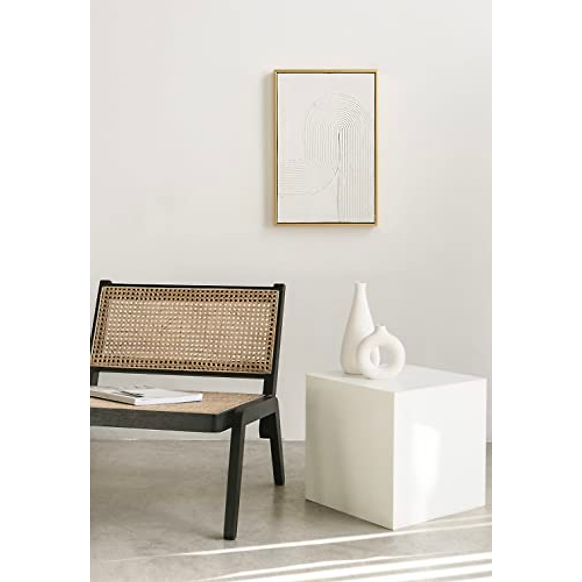 TheNamiCollection Framed plaster wall art - white textured 3D painting with gold frame | Aesthetic wall art decor for the modern, boho home | A white textured arch canvas perfect for any room decor