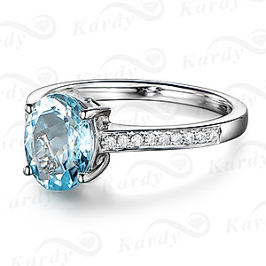 Unique Vintage Genuine Aquamarine for Women 14K White Gold Natural Diamond Engagement March Birthstone Wedding Ring