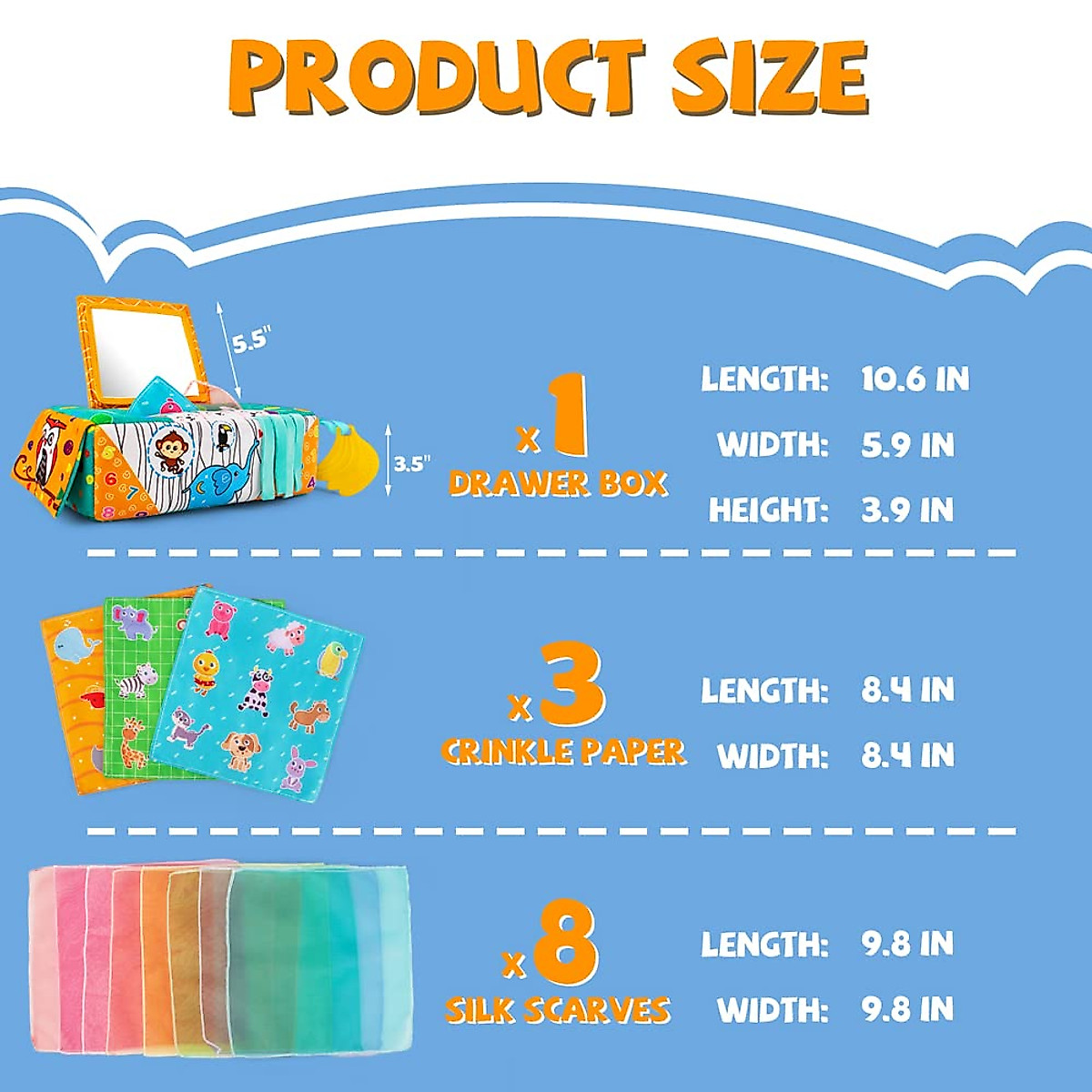 teytoy Baby Tissue Box Toy, Montessori Tissue Box Sensory Toy with Tummy Time Mirror Toy for Infant Newborn Toddlers High Contrast Sensory Toys for Boys Girls Early Learning Toys Baby Gifts