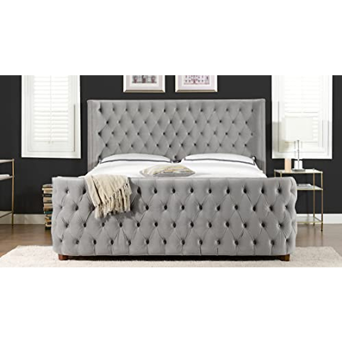 Jennifer Taylor Home Brooklyn Sleigh, King (U.S. Standard), Opal Grey Velvet
