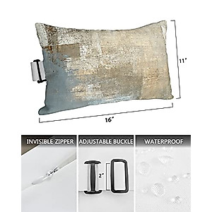 Recliner Head Pillow Ledge Loungers Chair Pillows with Insert Abstract Art Painting Gery and Cream Color Lumbar Pillow with Adjustable Strap Outdoor Waterproof Patio Pillows for Beach Pool, 2 PCS