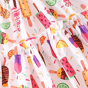 Girls Ice Cream Dress Sleeveless Toddler Summer Outfit Beach Tiered Smocked Sundress Kids Ruffle Dresses 6-7 Years