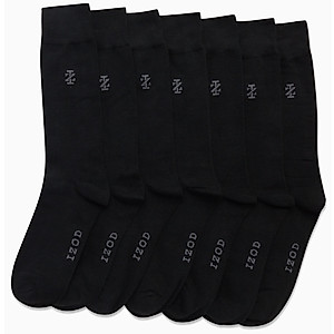 IZOD Men's Dress Socks - Lightweight Mid-Calf Crew Dress Socks (7 Pack), Size 6-12.5, Black