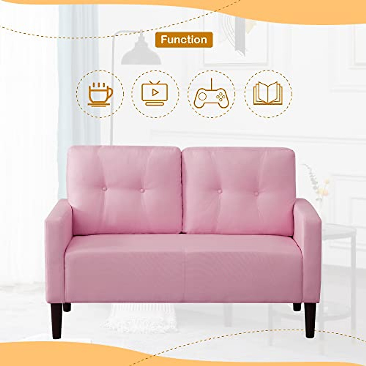 Msaleen Small Sofa Mini Couch Loveseat – Pink Couch Accent Sofa Button Tufted Couch, Mid Century Small Loveseat 2-Seater Contemporary 52" Modern Sofas Mini Couches for Small Spaces Pink Minisofa