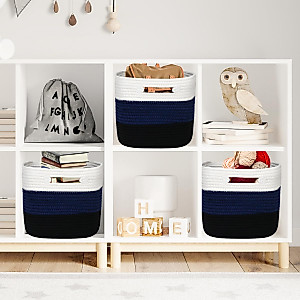 ArcaGuru Cotton Rope Basket, Woven Baskets for Storage, Blanket Basket Living Room, Storage Basket with Handles for Book, Clothes for Organizing, 14.6”x 9.8”x 8.7”, Pack of 3, Gradient Blue