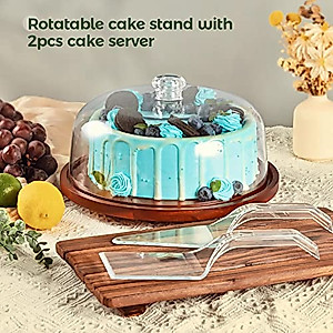 WEHOME Rotating Cake Stand with Dome，Acacia Wood with Acrylic Lid,Revolving Cake Diaplay Plate Holder with Clear Cake Cover for Cakes，Cupcakes，Pastries,Cookies,Desserts&etc.