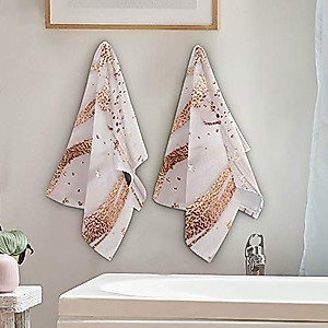 Qilmy Rose Gold Abstract Marble Hand Towels Ultra Soft Absorbent Fingertip Bath Towels Breathable & Comfort Hand Towels for Bathroom Hotel, Gym and Spa 28 X 14 Inch (2PCS)