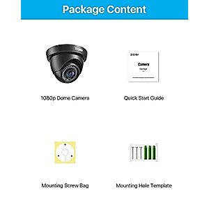 ZOSI 2.0MP FHD 1080p Dome Camera Housing Outdoor Indoor (Hybrid 4-in-1 CVI/TVI/AHD/960H Analog CVBS),24PCS LEDs,80ft IR Night Vision,CCTV Security Camera with 105° Wide Angle