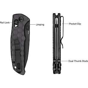 OKNIFE Rubato 3 Folding Knife for Men, EDC Pocket Knife Aluminum Handle, 154CM Steel Blade Rail Lock, Outdoor Camping Knives, Gunmetal Grey