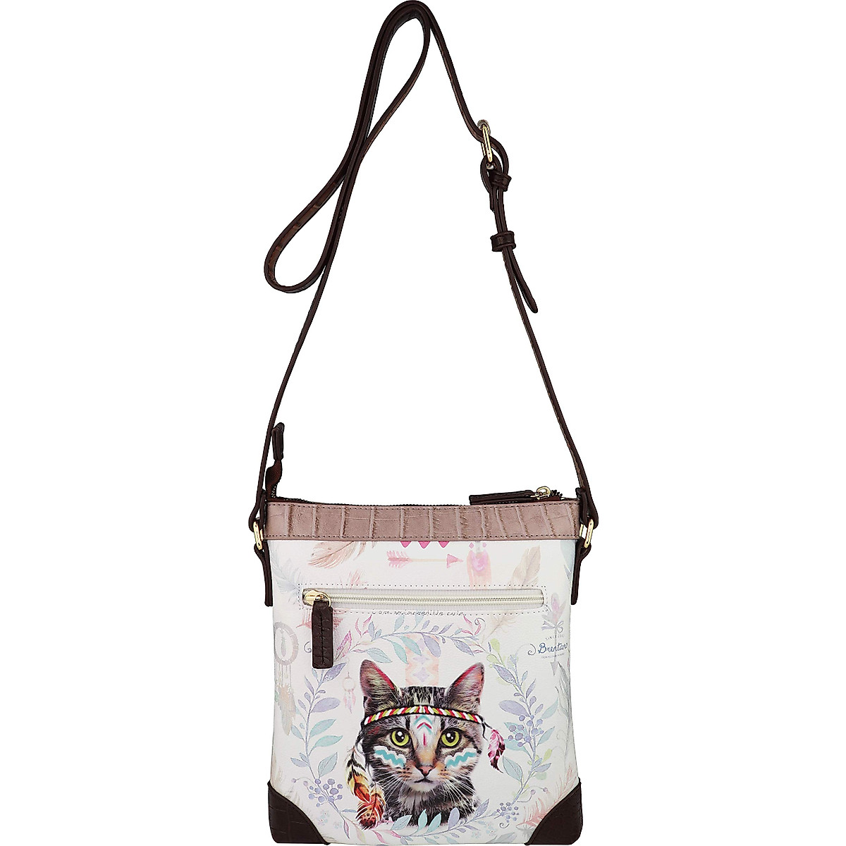 B BRENTANO Vegan Cute Animal Graphic Crossbody Bag Purse with Rhinestones and RFID Protection (Boho Feline RF)