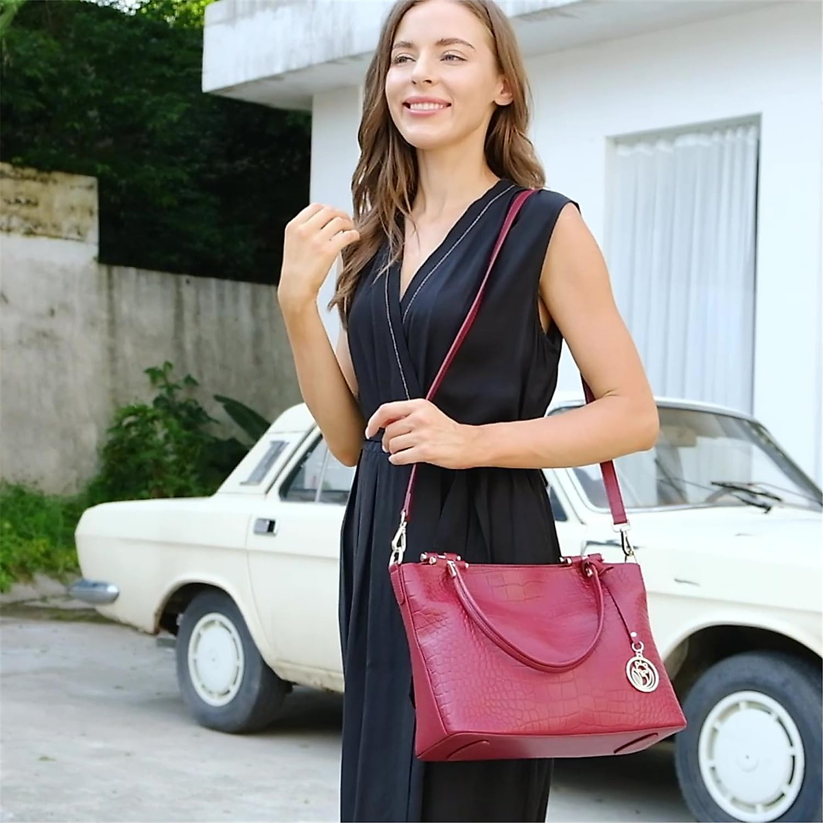 FOXLOVER Cow Leather Tote Bags for Women Large Capacity Top-Handle Handbag  Crocodile Pattern Women’s Shoulder Bag Purse Ladies Casual Crossbody Bag Hobo Bags