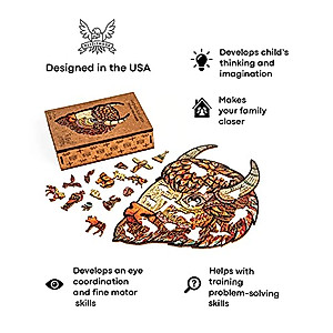 Wooden Jigsaw Puzzles for Adults and Kids Unique Shaped Jigsaw Puzzles Premium Gift Box - American Buffalo EAGLEWOOD