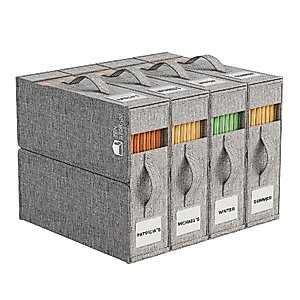 4 Pack Sheet Storage Box (King & Queen Size) with handle, Foldable Sheet Set Organizer for Closet, Sheet Organizer for Blanket, Coverlet and Towel,Beige