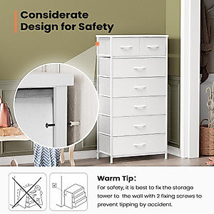 Pellebant Dresser for Bedroom with 7 Drawers, Tall Dresser Vertical Storage Tower, Sturdy Metal Frame, Fabric Storage Bins with Plastic Handle, Wooden Top, Organizer Unit for Closet/Hallway, White