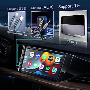 7'' Double Din Car Stereo,Apple Carplay,HD 1024*600 Touch Screen,FM Car Radio,Car Bluetooth 5.1 Hand-free Calling,GPS Navigation,Backup Camera,USB/TF/RCA,Physical Buttons,Android Auto,Apple Car Play