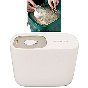 Masyrt Rice Container, Plastic Rice Bucket, Rice Container with Transparent Lid for Flour Beans (White)
