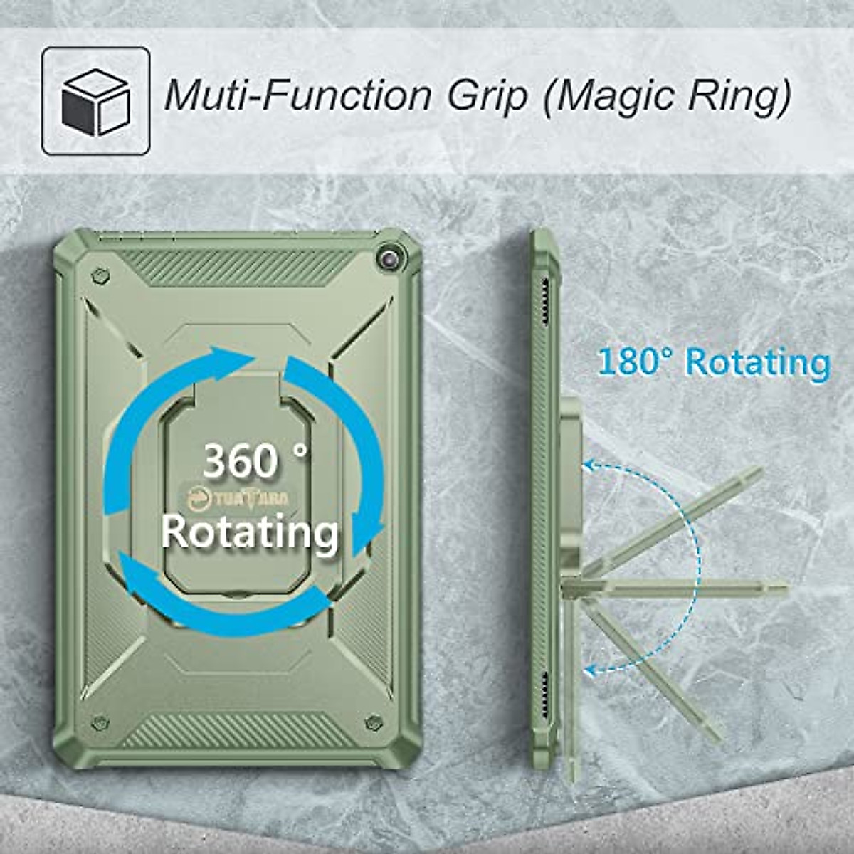 Fintie Case for Amazon Fire HD 10 & Fire HD 10 Plus (11th Generation, 2021 Release) - [Tuatara Rotating] Multi-Functional Grip Carry Stand Cover w/Built-in Screen Protector, Sage Green