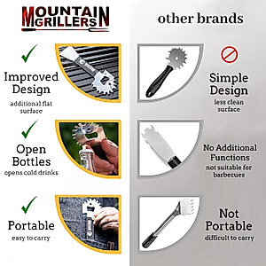 BBQ Grill Grate Scraper - Wide Portable Grill Scrubber Fits Almost Any Grill, Griddle, Smoke Or Oven Grates - Compact Non Slip Stainless Steel Grill Cleaner Tool with Built in Bottle Opener