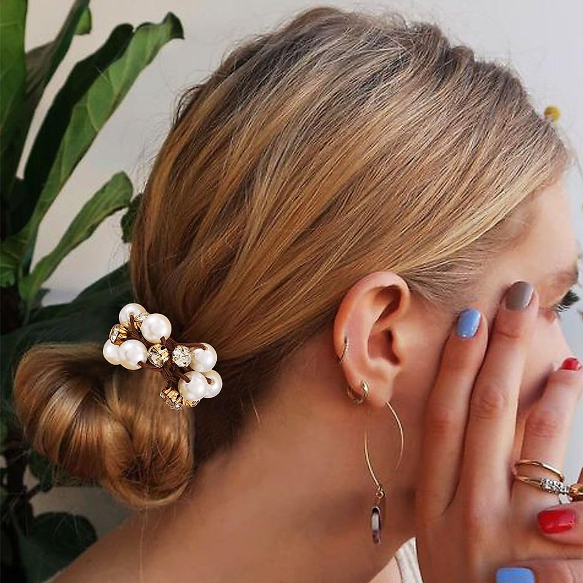 Brinie Pearl Hair Ties Black Ponytail Holders Elastic Crystal Hair Scrunchies Pearl Hair Accessories for Women and Girls (Pack of 3)