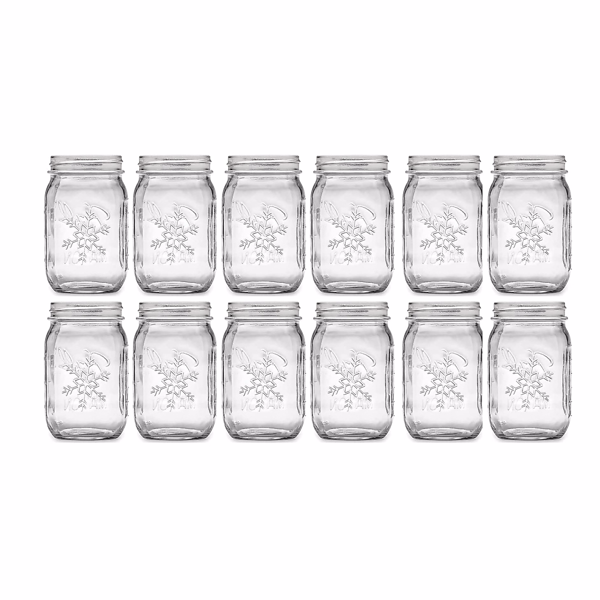 Ball Winter Collection Snowflake Pint REGULAR MOUTH Canning Jar, Bulk, 12 Jars (No Lid or Band)
