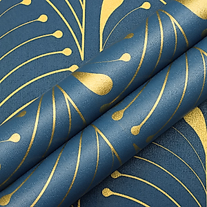 Peel and Stick Wallpaper Gold and Blue Wallpaper Stripe Contact Paper Geometric Removable Self Adhesive Wallpaper for Walls Bedroom Home Decoration Vinyl Rolls 17.3''x118.1''