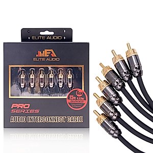 Elite Audio Pro Series 15ft. 6-Channel Car Audio RCA Cable - Triple Shielded, Brass Connectors, Oxygen Free Copper Noise Reducing Audio Cable for Amplifiers Subwoofers Speakers and Processors – PRO615