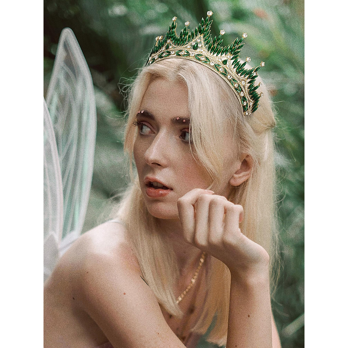 SWEETV Tiaras and Crowns for Women, Wedding Tiara for Bride, Rhinestone Queen Crown, Crystal Costume Hair Accessories for Birthday Prom Quinceanera Celebration,Green