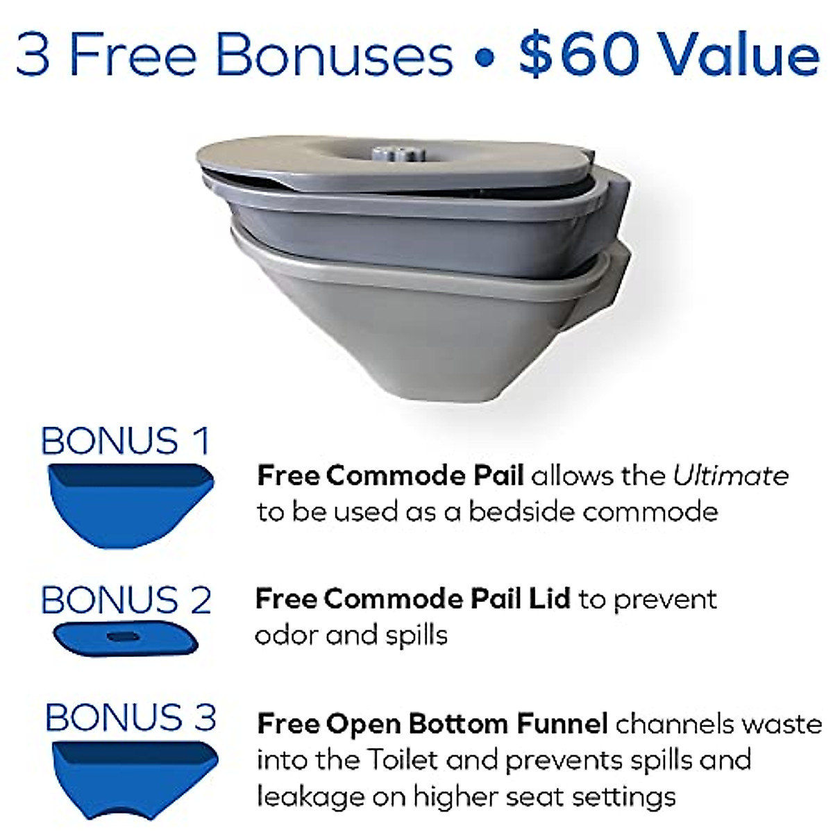 Ultimate Raised Toilet Seat with Handles, Padded, Armrests, Adjustable Height, Premium Elevated Toilet Seat for Elderly Bathroom Safety with Arms, Standard and Elongated Toilets, Blue