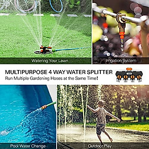 VIVOSUN Garden Hose Splitter 4 Way Heavy Duty Water Hose Connector, Water Hose Manifold, Faucet Adapter with Comfortable Rubberized Grip for Drip Irrigation, Lawns