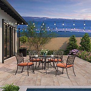 PURPLE LEAF Patio Dining Set Cast Aluminum 5-Piece Patio Furniture Set with 4 Dining Armchairs and 47" Round Table, 4 Cushions Included, for Lawn Yard Garden, Rhombic Brick Red Outdoor Dining Set